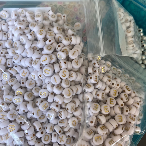 Letter C Alphabet Beads, White and Gold Alphabet Letter Beads, Acrylic ...
