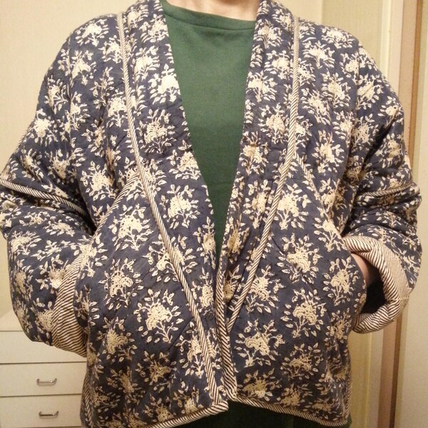 Floral Kimono Jacket, Organic Quilted Indian Cotton Jacket, Reversible ...