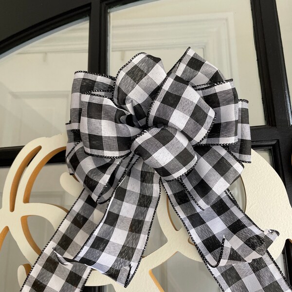Black and White Buffalo Plaid Bow (9inch), Wreath Bow, Christmas Bow - Etsy