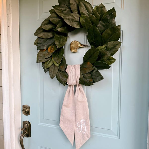 Monogrammed Wreath Sash - Customized Wreath Sash - Tan Initial Wreath ...
