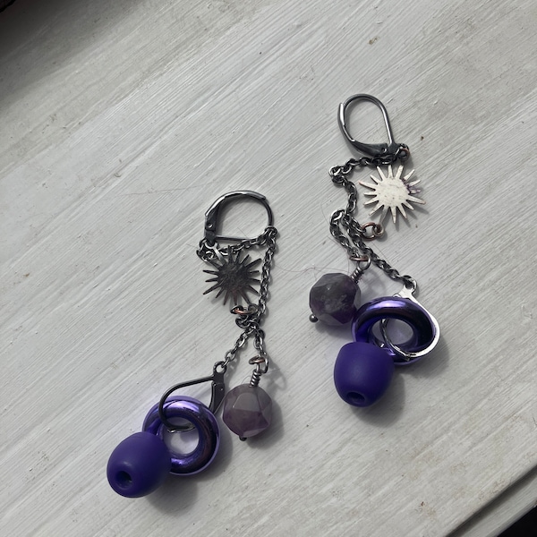 Amethyst Sunburst Earrings for Loop Earplugs, Sensory Earrings, Earplug ...