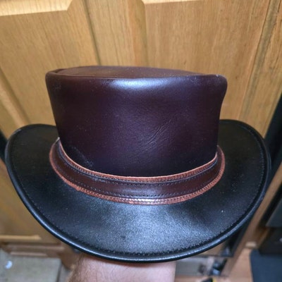 Leather Top Hat Rocker Style Conchos Band Black Color Handmade With 100 ...