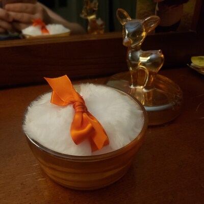 Luxurious Body Powder Puff, 4 Inches With Peach Ribbon Handle and Bow ...