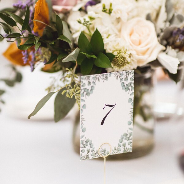 Wedding Table Numbers Printable, 4x6, Green Spring Eucalyptus ...