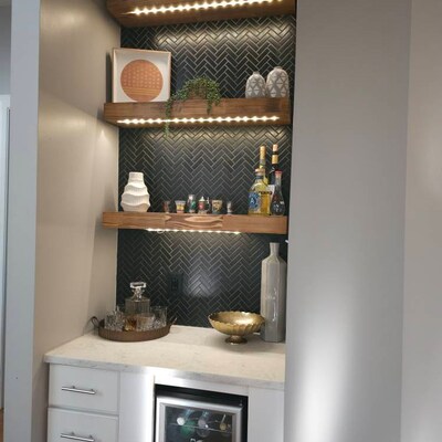 Modern Black Floating Shelf With LED Light, Thick Wall Shelf, Wooden ...