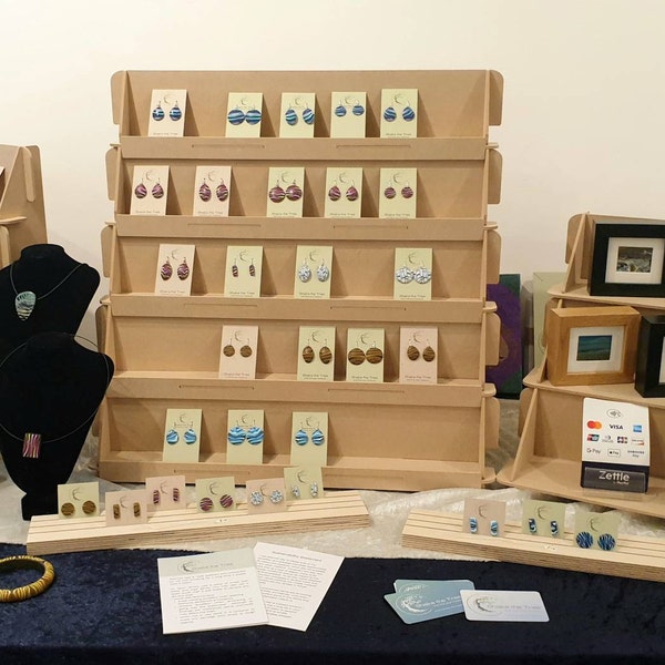 3 Rows Ply Wood Card Display Stand for Earrings, Greeting Cards, Prints ...