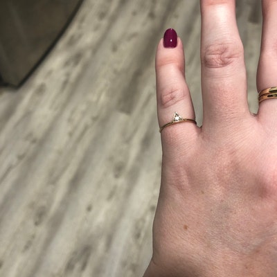 14K Gold Birthstone Triangle Ring, Solid Gold Ring, January, February ...