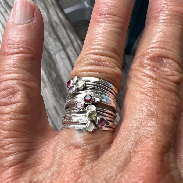 Birthstone Ring, Sterling Silver Birthstone Stacking Ring, Stackable ...