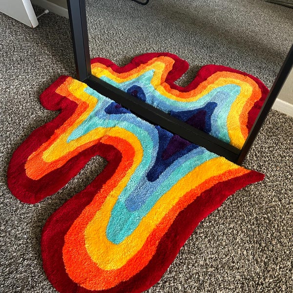 Drippy Fluid Rainbow Fluffy Tufted Mirror Rug / %100 Handmade - Etsy