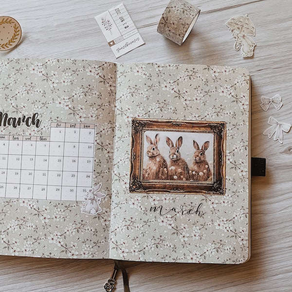 Spring Bunny Rabbits Spring Decor, Vintage Farmhouse Print, Vintage ...