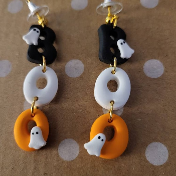 Boo Earrings | Halloween Spooky Boo Dangle Earrings | Black White ...