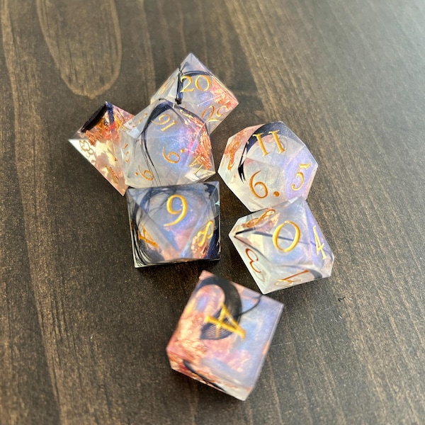 Feather Fall - 7 Piece Sharp Edge Dnd Dice Set. Dungeons and Dragons, D ...