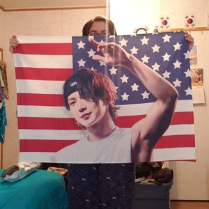 BTS Suga Long Hair Photo Flag Banner, Agust D Suga American Flag ...