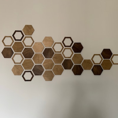 Geometric Wall Panel, 12 Hexagons Set, Tile Size 4.3 X 5, Dark Wood ...