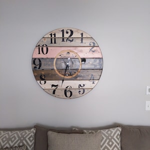 Farmhouse Wood Spool Wall Clock 20 to 36 IN Round Wooden Clock ...