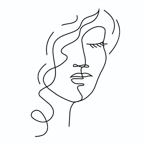06 Line Art Woman Cake Topper Svg, One Line Woman, Lady Face One Line ...