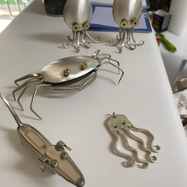 Fork Octopus Silver Pendant Silversmith Sculptures Welded Vintage Fork ...