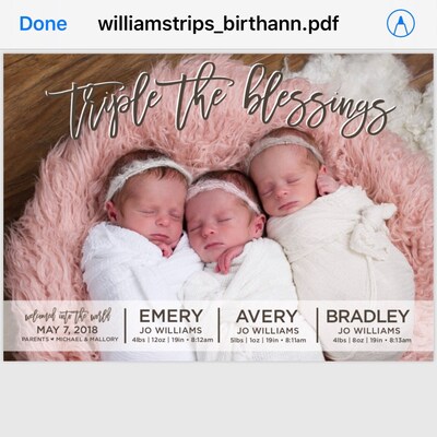 Triplet Birth Announcement, Triple the Blessings, Multiples ...