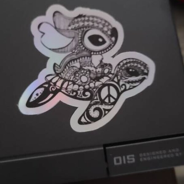 Stitch Riding A Sea Turtle Mandala Holographic Water Resistant ...