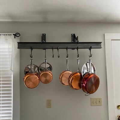 Wall Mount Industrial Steel I Beam Pot Rack Heavy Duty Double Sliding ...