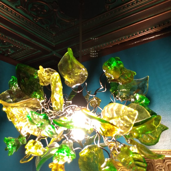 Ceiling Light Fixture With Green Flowers and Leaves - Pendant Light for ...