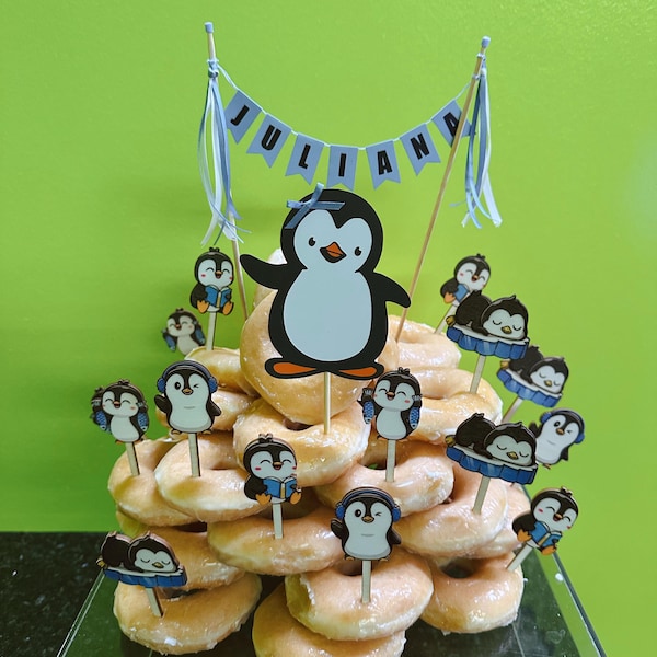 Penguin Girl Birthday Cake Topper - Pink Penguin Cake Topper - Arctic ...