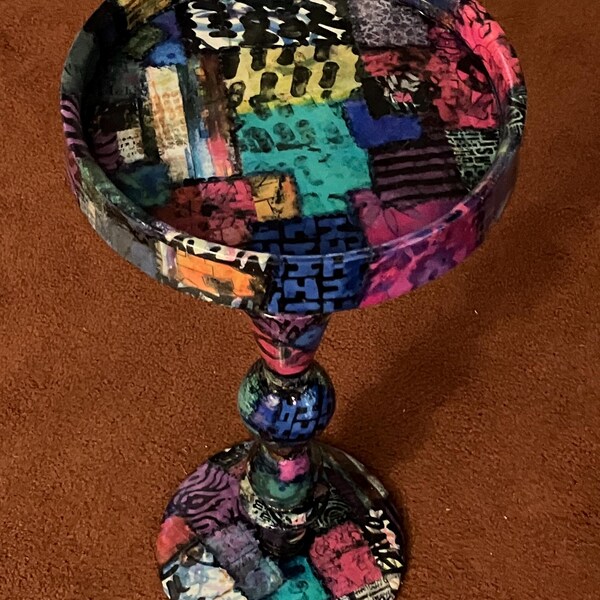 Boho Eclectic Side Table in Patchwork Collage Colorful Accent Table 20 ...