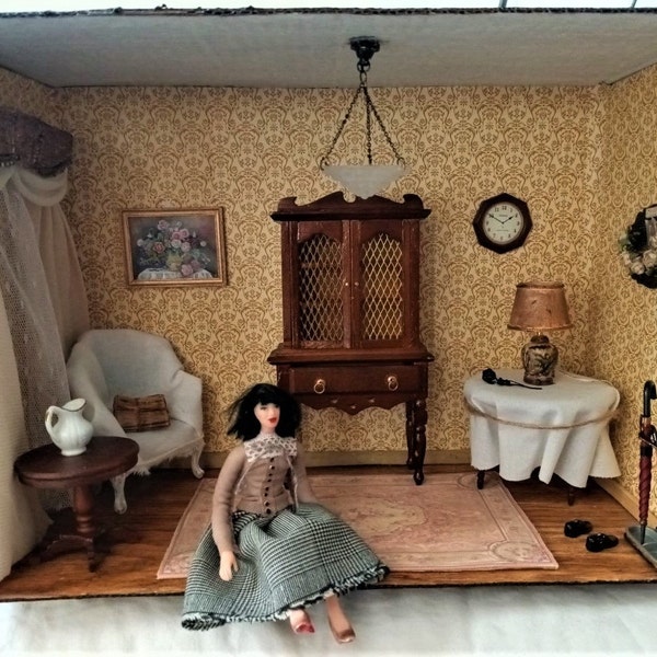 Dolls House Octagon Shaped Wall Clock Miniature Dark Wood 1:12 Scale ...