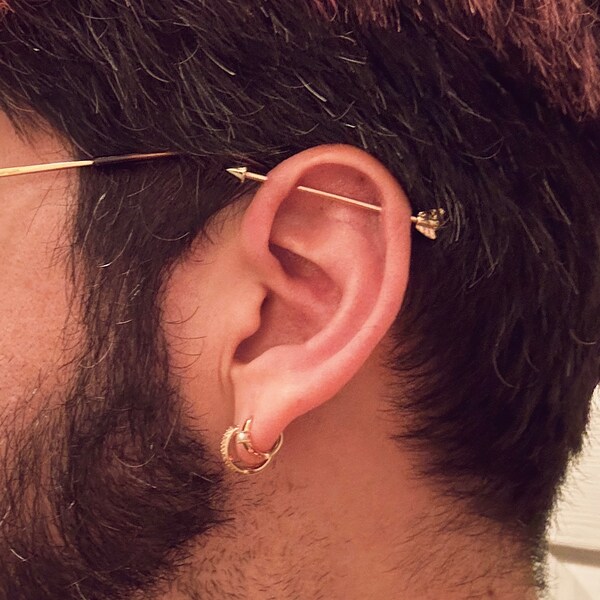 14k Solid Yellow Gold Industrial Arrow Barbell..14g.32mm..35mm..38mm - Etsy