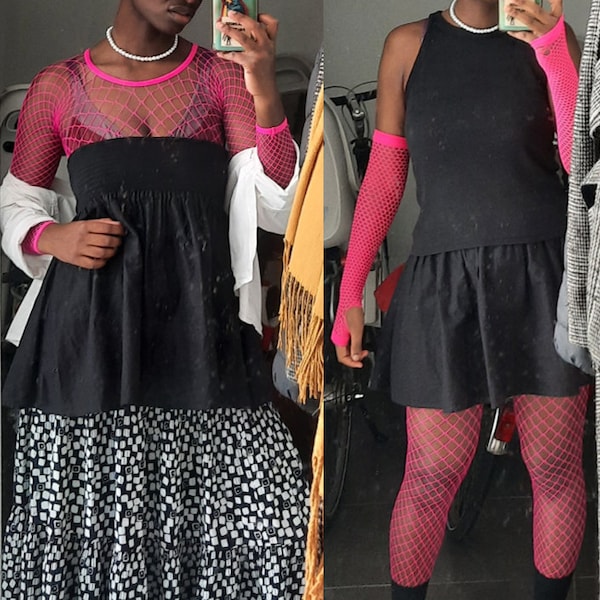 Neon Acid Fishnet Top and Tights Orange UV Reactive Fishnet Stockings ...