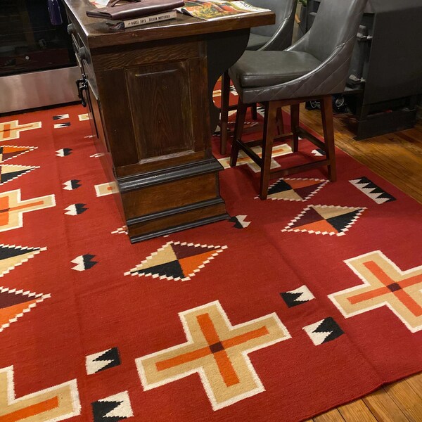 Handwoven Wool Navajo Rug Geometric Pattern Western Design Navajo Kilim ...