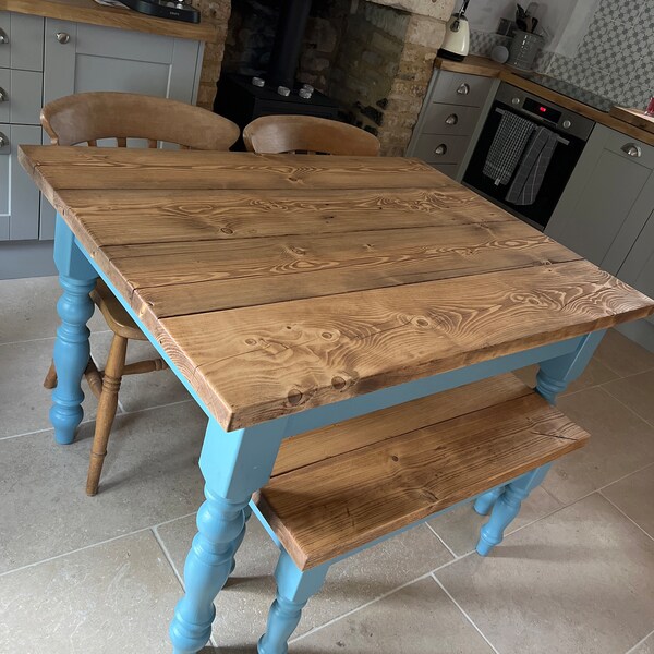 Rustic Dining Table Set With Benches | Handmade Farmhouse Kitchen Table ...