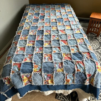 Denim Rag Quilt Tutorial PDF Pattern Picnic Blanket Recycled Eco ...