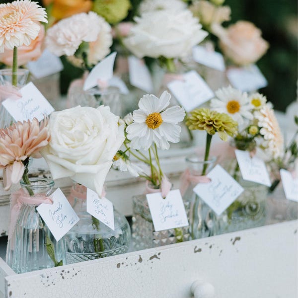 Custom Wedding Name Tags With Chiffon Ribbon: Elegant Seating Chart ...