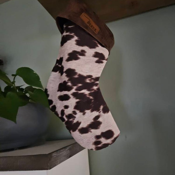 Cow Print Christmas Stockings, Cowhide Print, Burnt Orange, Tri Color ...