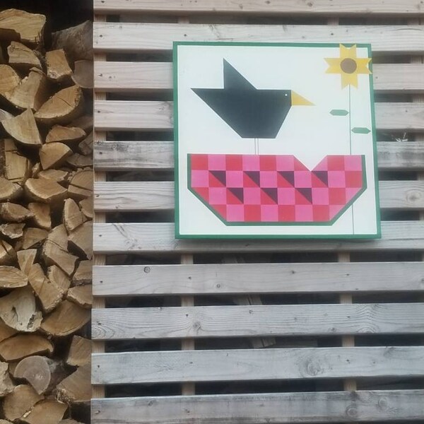 Barn Quilt, Crow, Barn Quilt, Wall Decor, Barn Quilts, Watermelon Crow ...