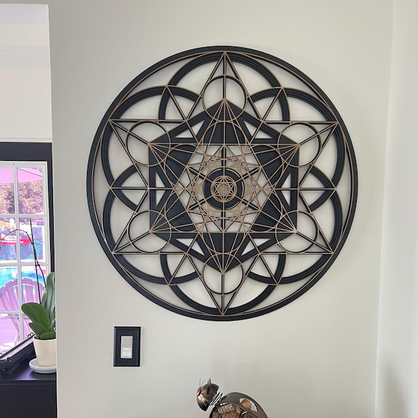 Metatron's Cube Wall Art • Layered Mandala • Hand-painted Geometric ...