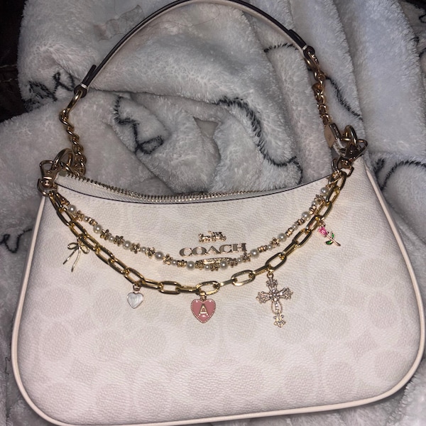 Customizable Purse Charm Chain: Pearl & Gold Bag Accessory - Etsy