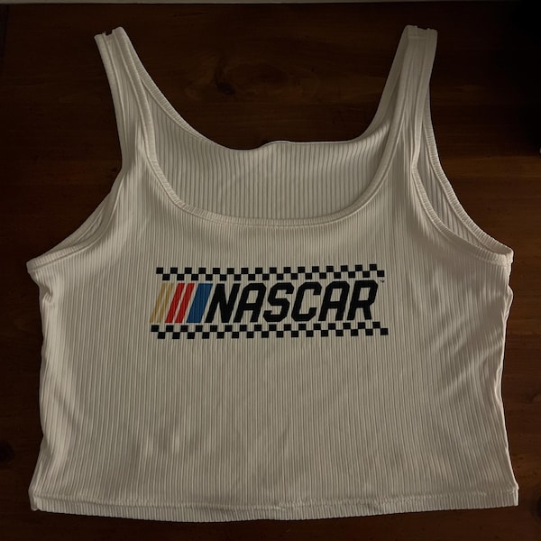 NASCAR Shirt, Racing Tank Top, White Summer Crop Top, Country Concert ...