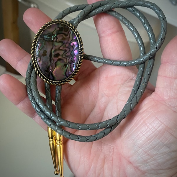 Abalone Bolo Tie - Wedding Bolo Tie - Custom Bolo Tie - Silver, Copper or Gold With Leather or ...