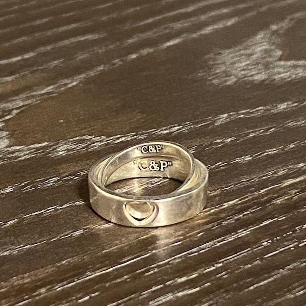 Silver Couple Heart Matching Promise Engrave Rings, Anniversary ...