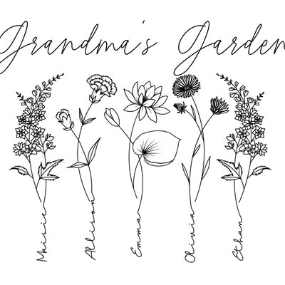 16x12 W/1-6 Birth Month Flowers & Names, Gift for Mom, Grandmas Garden ...