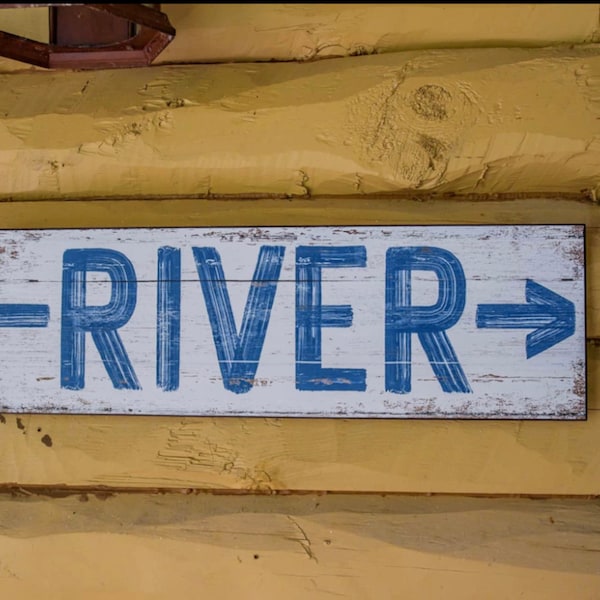 River Arrow Rustic Canvas Mounted Sign, Distressed Wood Print Decor - Etsy