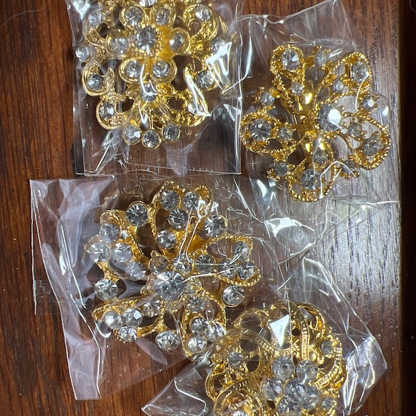 SALE 10 Pcs Assorted Rhinestone Button Brooch Embellishment Gold Pearl ...