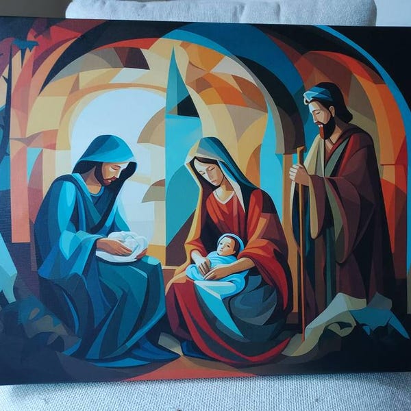 Watercolor Nativity Scene: Humble Birth of Jesus Christ With Adoring ...