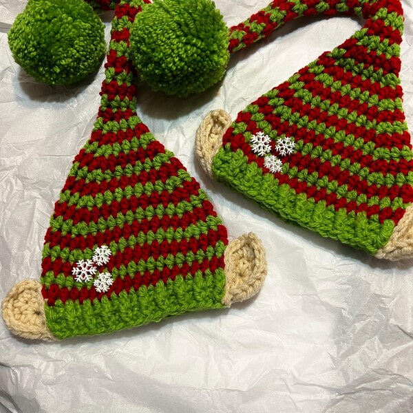 Crochet Christmas Elf Hat With Ears- Green and Red- Newborn to Adult - Etsy