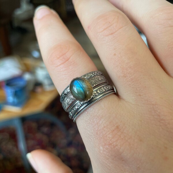 Labradorite Ring Stacking Ring Set Sterling Silver Labradorite Ring ...