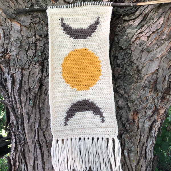 Crochet Pattern | the Mini Moon Phase Wall Hanging | Moon Phase Crochet ...