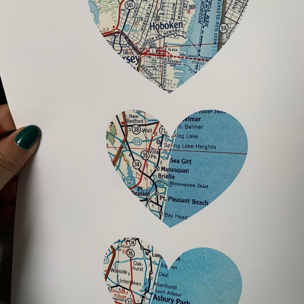 Three Heart Map Art Print. Print Only. NO Frame. You Select 3 Cities ...