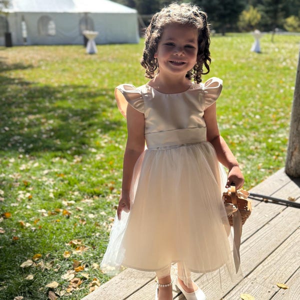 Yellow Little Girl Party Dress, Bow Dress, Girl Birthday Dress, Ruffle ...